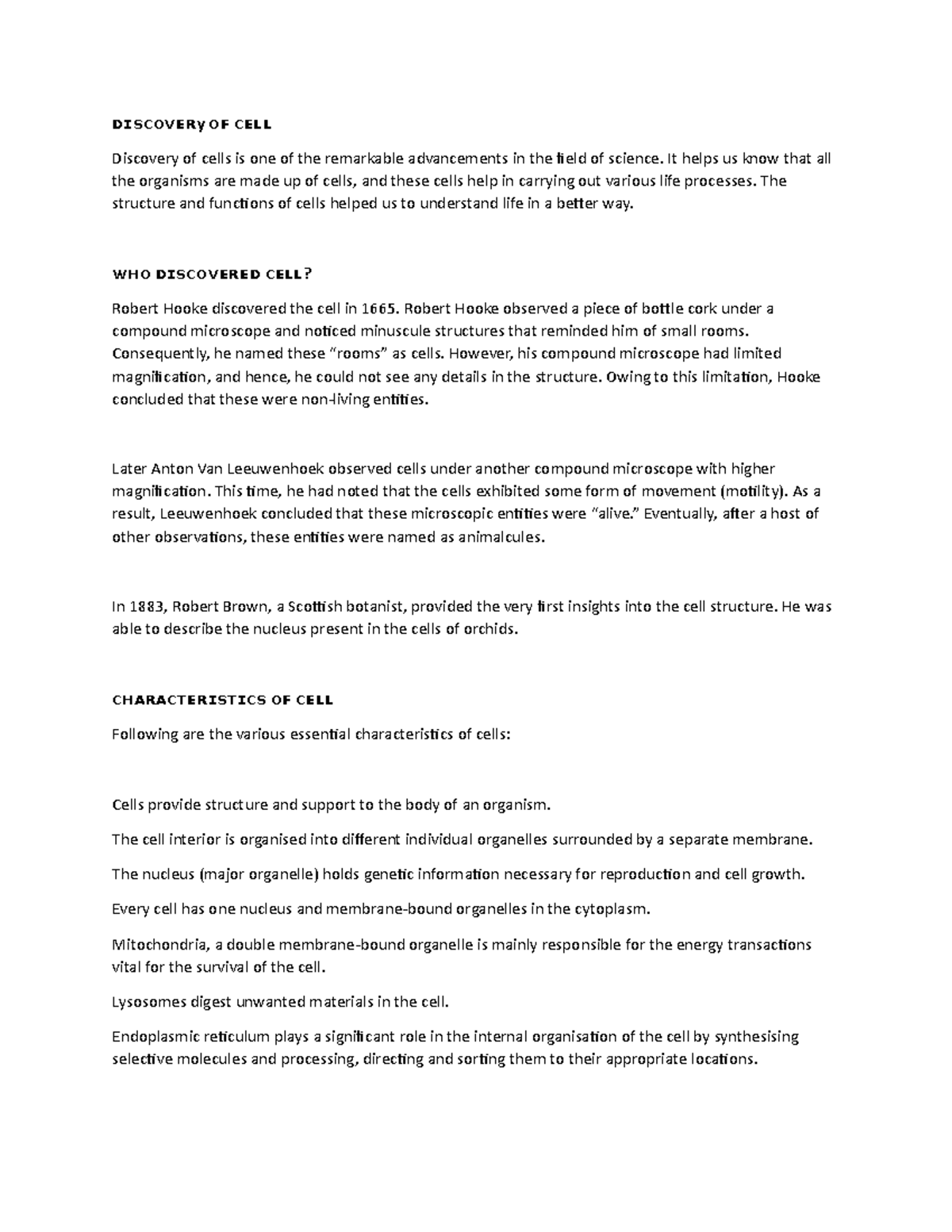 Studoc 2 - Cell biology - ᴅɪꜱᴄᴏᴠᴇʀ yᴏꜰ ᴄᴇʟʟ Discovery of cells is one ...