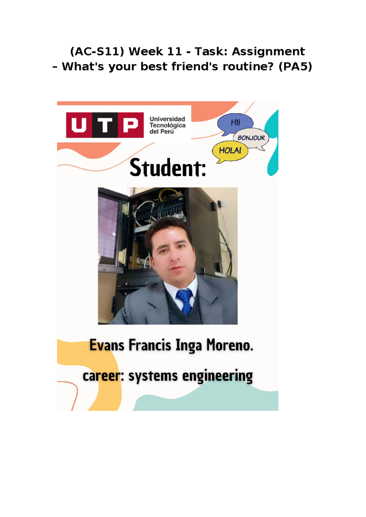 ING Actividad 11 - tarea de ingles de la semana 11 - Ingles I - 🔴 (AC-S11) Week 11 - Task: - Studocu