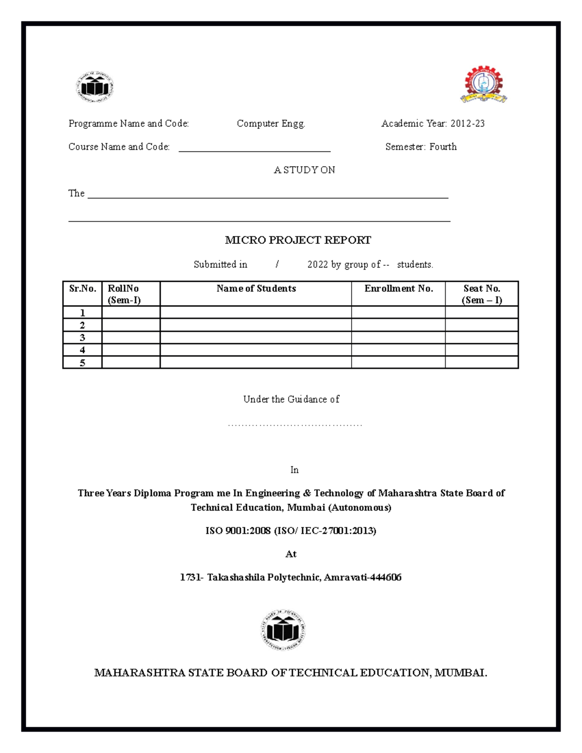 Micro project format 2 - Programme Name and Code: Computer Engg ...