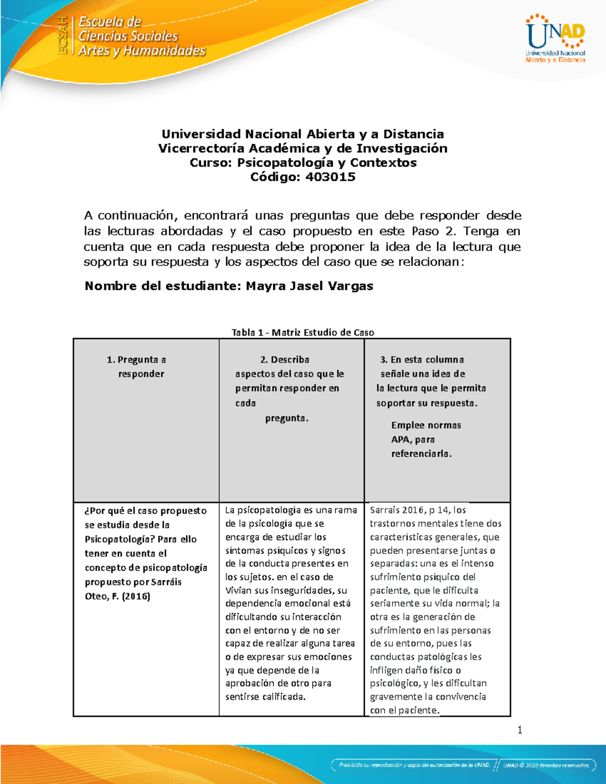 Anexo 1- Matriz Estudio de Caso- Paso 2 - 1 Universidad Nacional Abierta y a Distancia ...