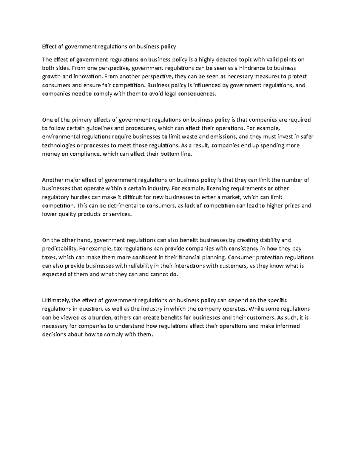 Effect Of Government Regulations On Business Policy From One effect-of-government-regulations-on-business-policy-from-one
