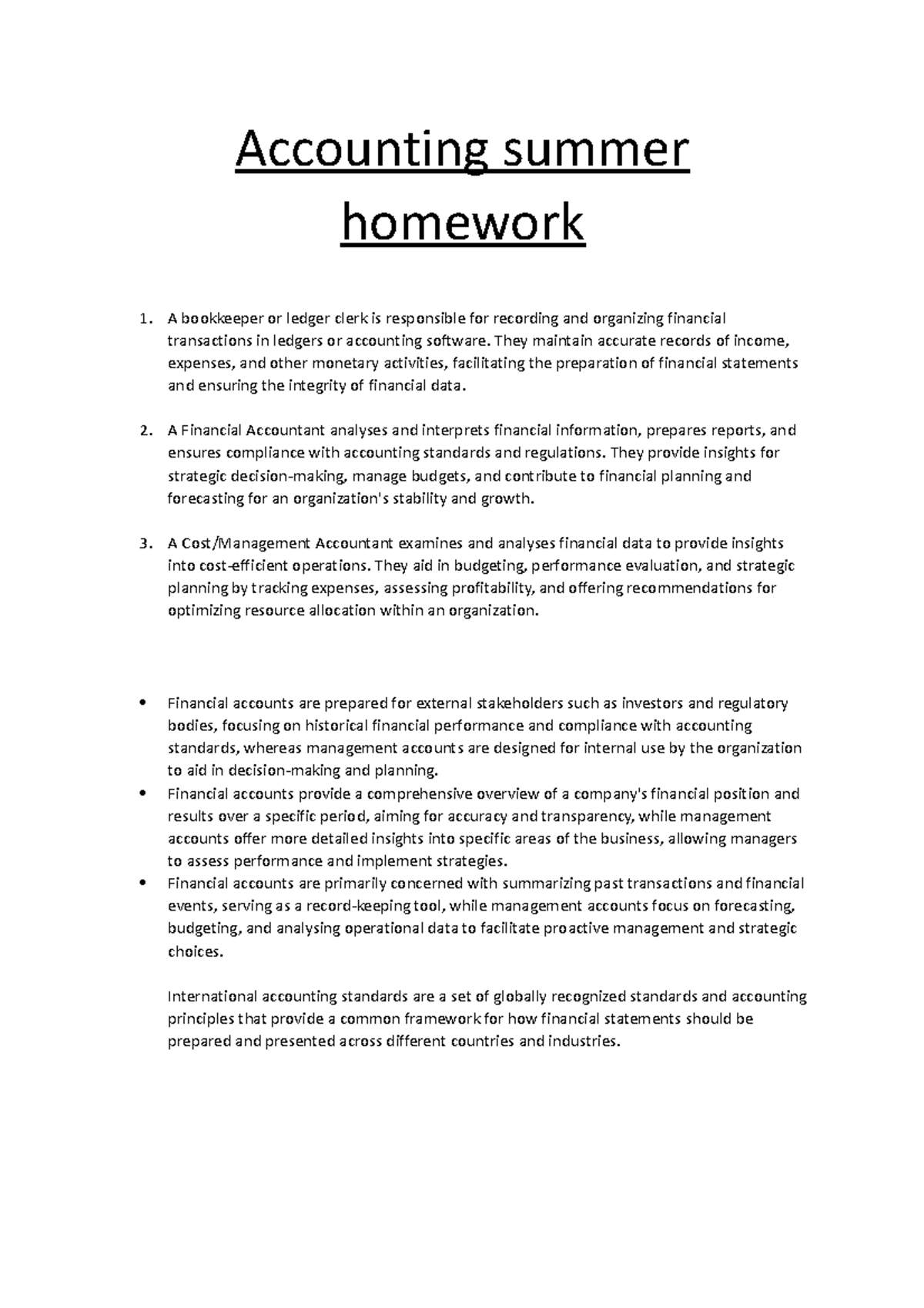 Accounting summer homework - Accounting summer homework A bookkeeper or ...