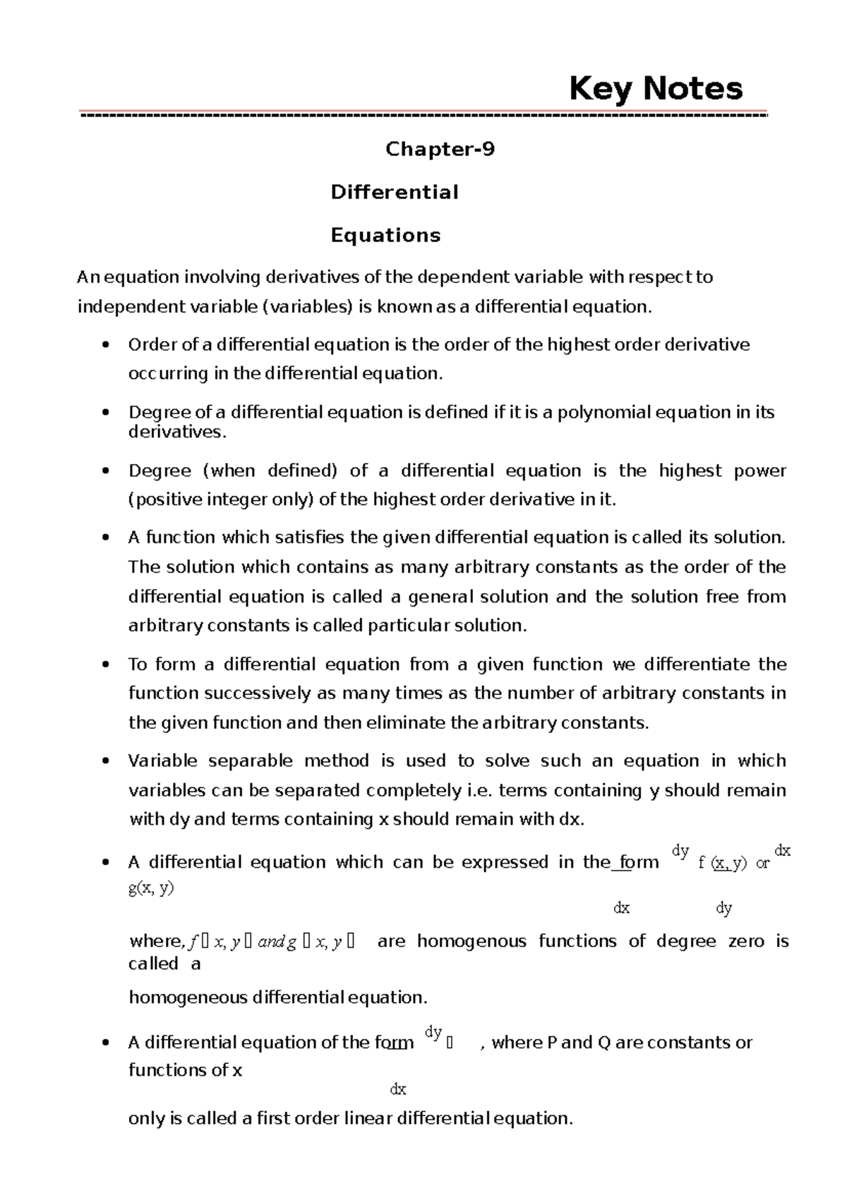 12 maths key notes ch 09 differential equations - Key Notes Chapter ...