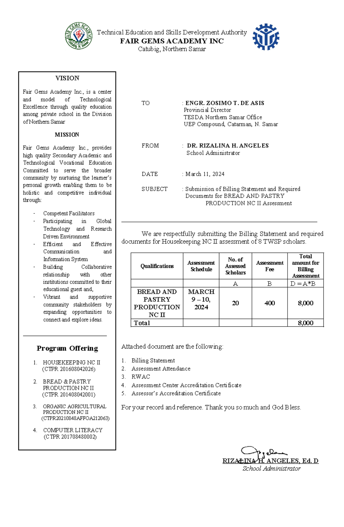 AC Billing Statement BPP 2024 - Technical Education and Skills ...