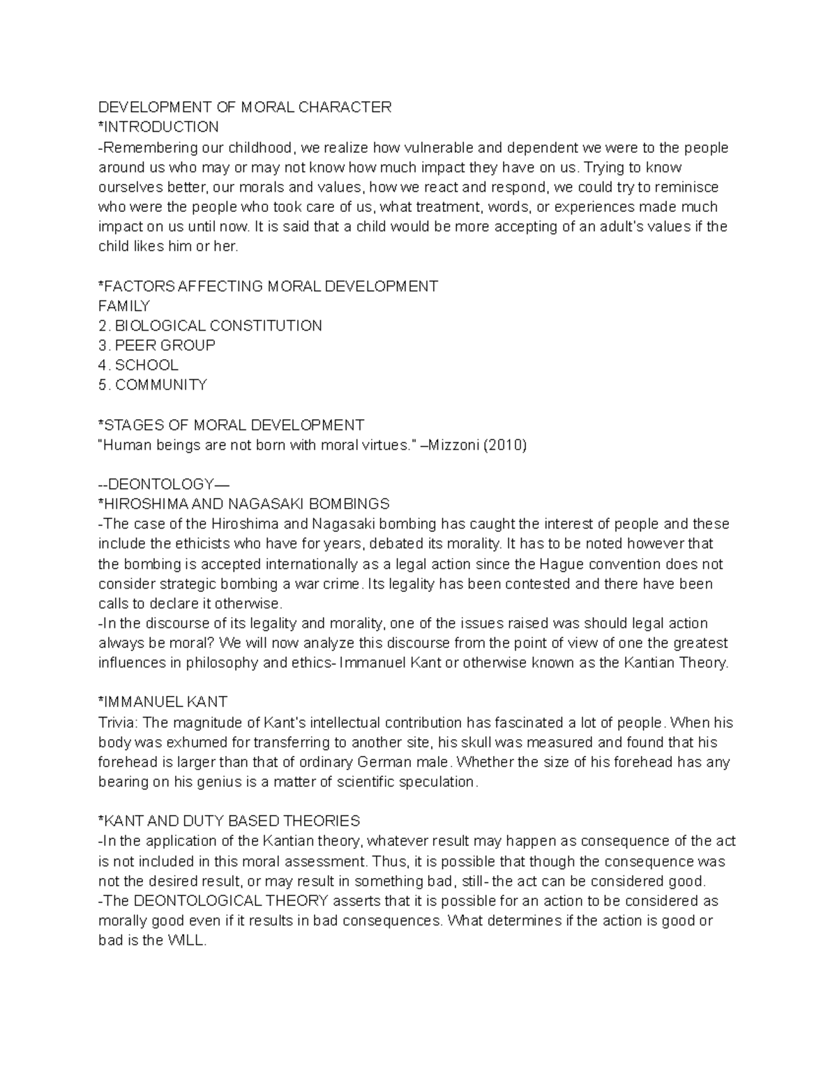 Untitled document - DEVELOPMENT OF MORAL CHARACTER - DEVELOPMENT OF ...