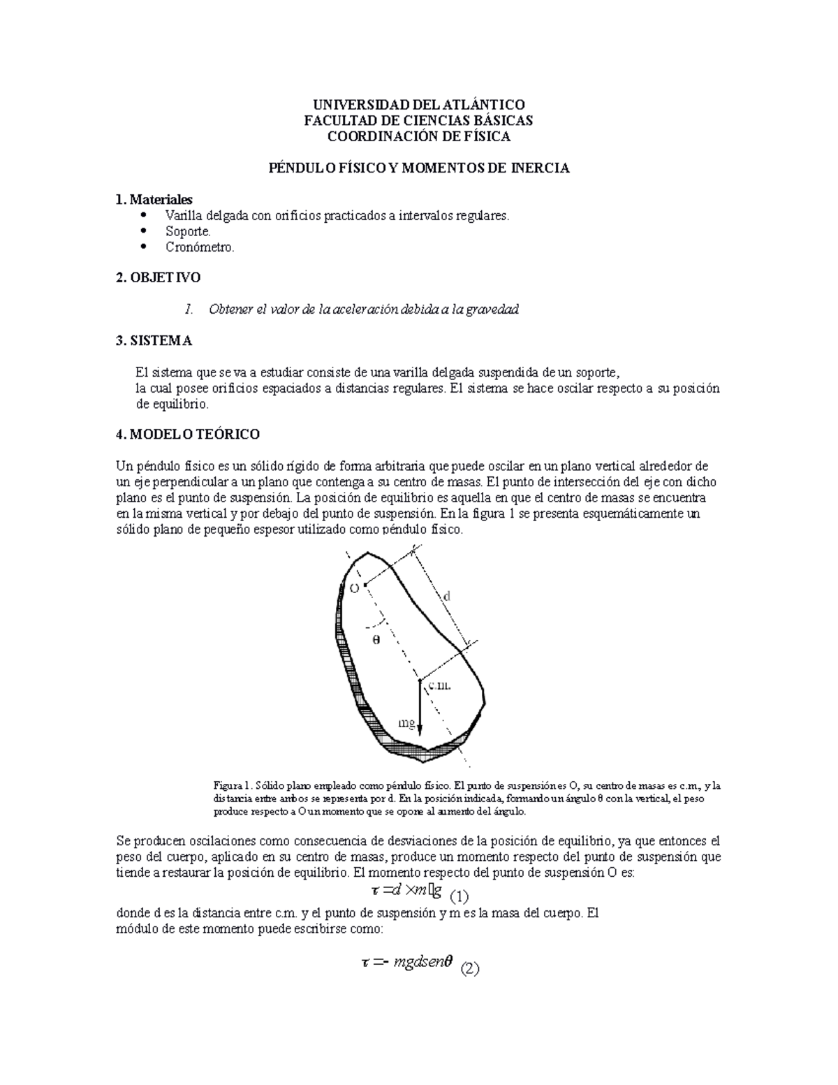 Pendulo fisico - ismael - UNIVERSIDAD DEL ATLÁNTICO FACULTAD DE ...