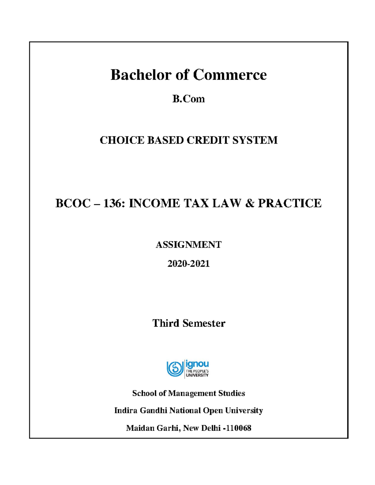 BCOC-136 Assignment 2020-21 (English) - Bachelor of Commerce B CHOICE ...