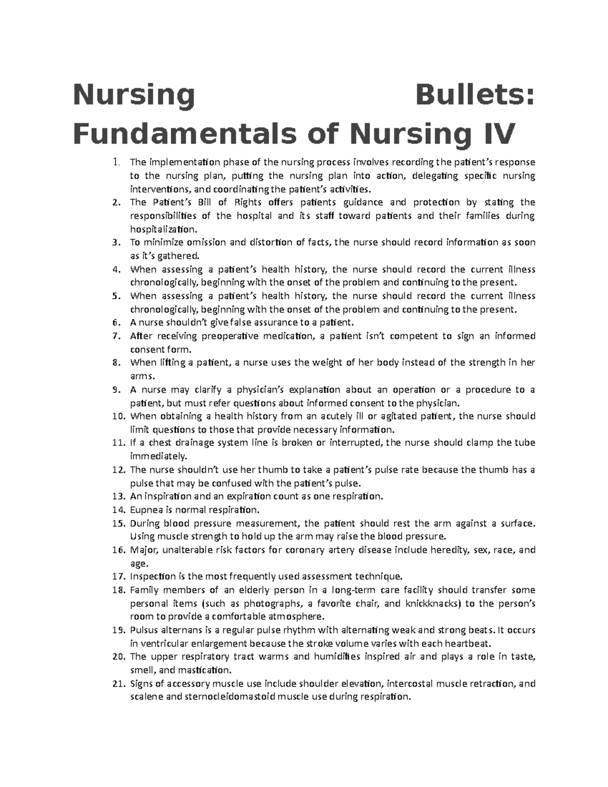 Fundamentals of Nursing 4 Bullets - Nursing Bullets: Fundamentals of ...