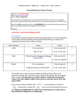 Gen Chem 2 Final Review - General Chemistry 1 - Final Review, Fall 2014 ...