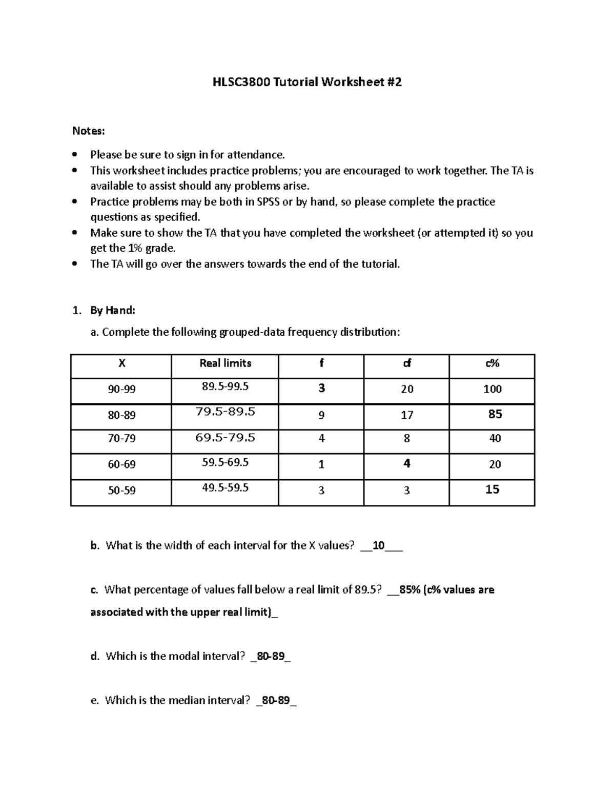 Tutorial 2 - solutions - HLSC3800 Tutorial Worksheet Notes: Please be ...