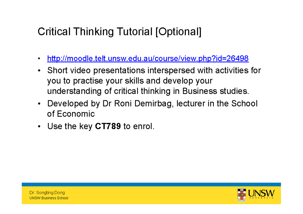 Topic 4 Customer value assessment Slides - Critical Thinking Tutorial [Optional] • - Studocu