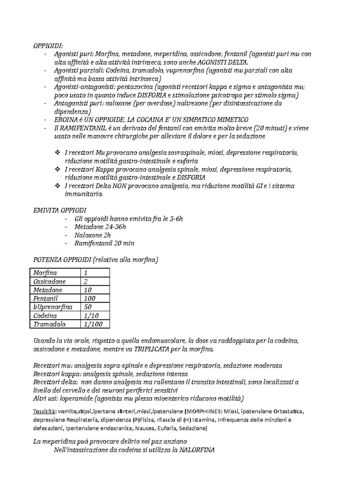 Oppioidi - Riassunto sugli oppiodi - OPPIOIDI: Agonisti puri: Morfina ...