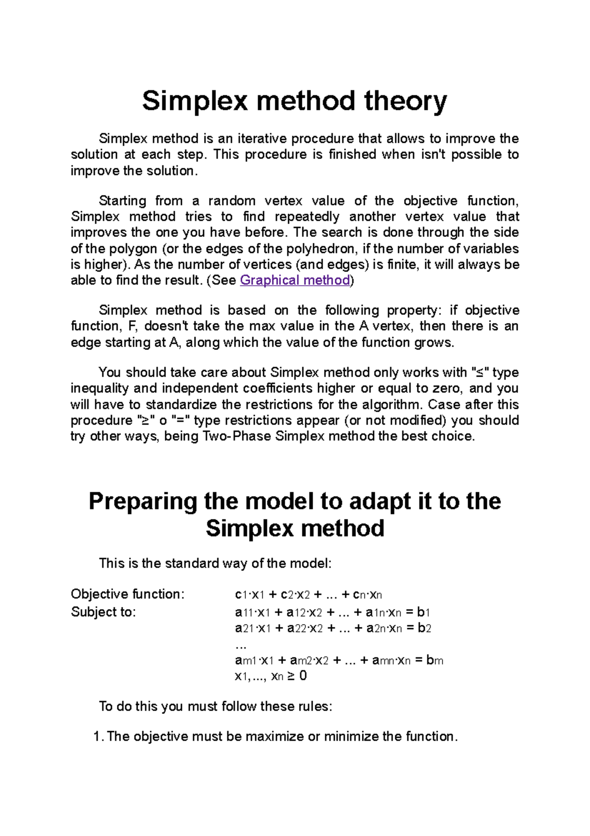 Simplex method theory - This procedure is finished when possible to ...