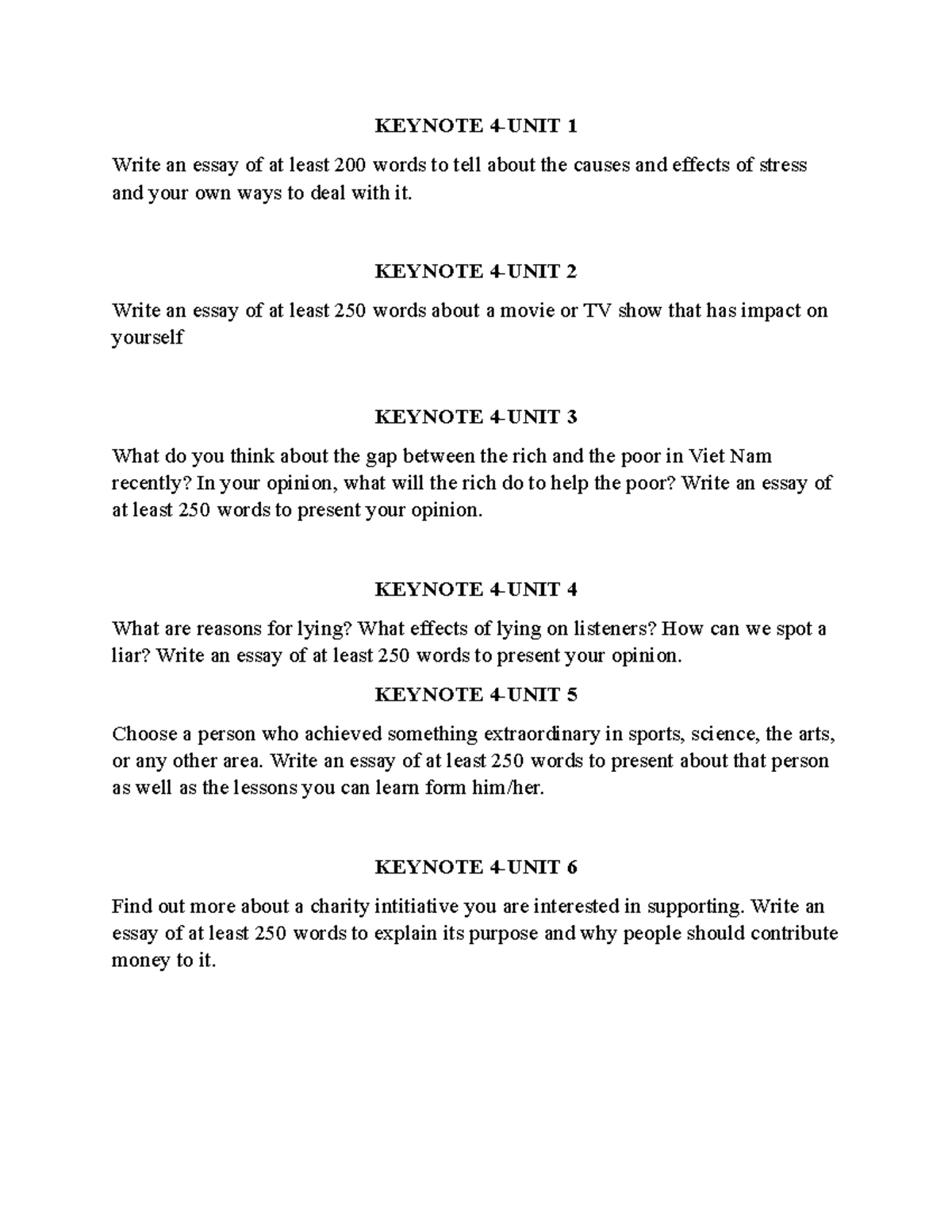 ALL Keynotes Writing Topic - KEYNOTE 4-UNIT 1 Write an essay of at ...