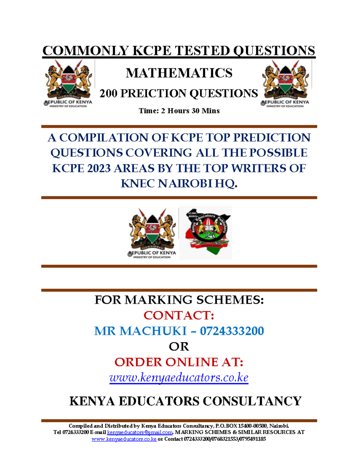 MAT KCPE 2023 Analysis - Compiled and Distributed by Kenya Educators ...