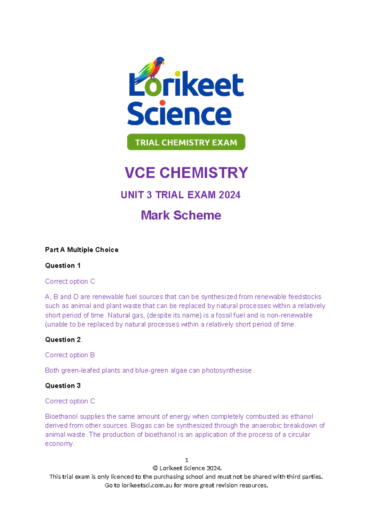 Lorikeet Science Chem Unit 3 Solutions 2024 - VCE CHEMISTRY UNIT 3 ...