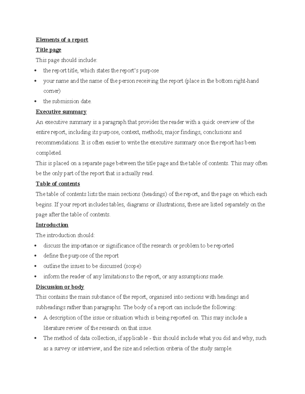 Elements of a report communication skills - Elements of a report Title ...