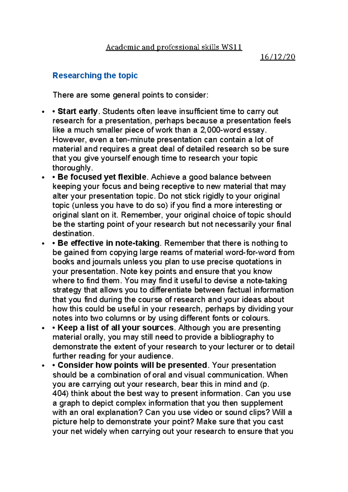 Academic and professional skills WS11 - Academic and professional ...