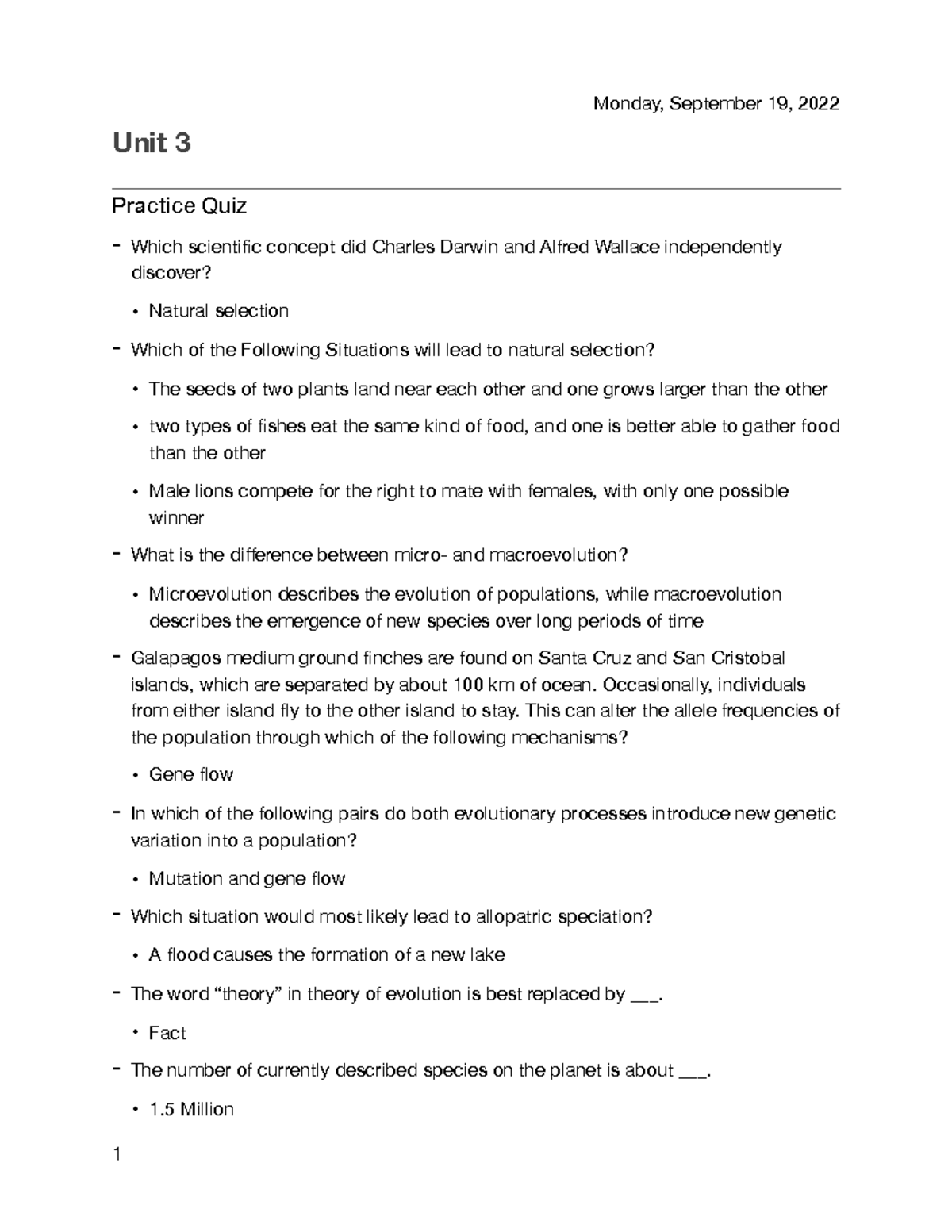 Unit 3 Practice Quiz - Monday, September 19, 2022 Unit 3 Practice Quiz - Which scientific ...