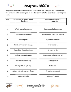 Anagram Riddles 4 - English exercise - Anagrams are words that contain ...
