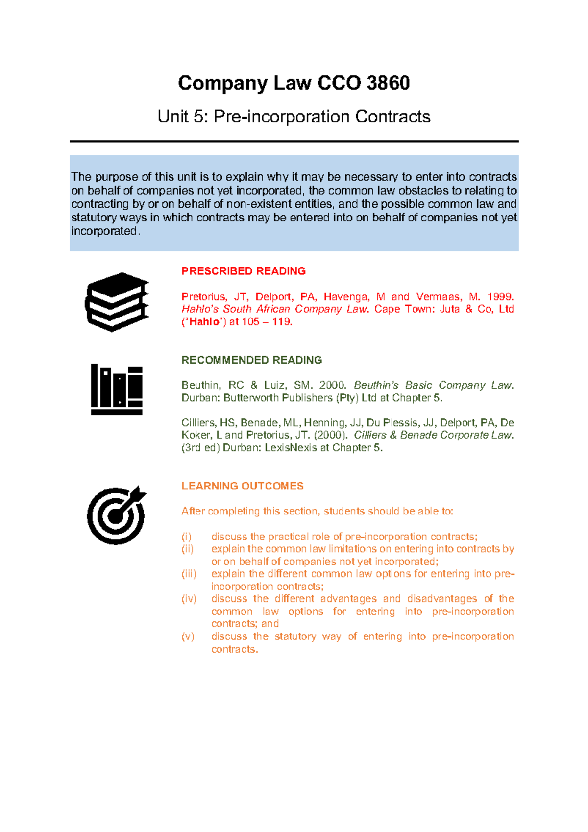 Unit 5 Pre-incorporation Contracts - Company Law CCO 3860 Unit 5 : Pre ...