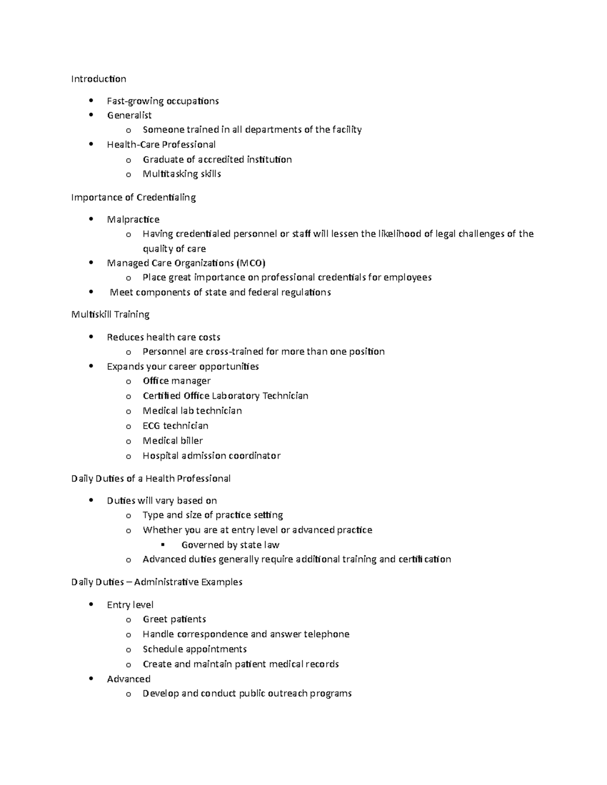 Introduction to health notes - Introduction Fast-growing occupations ...