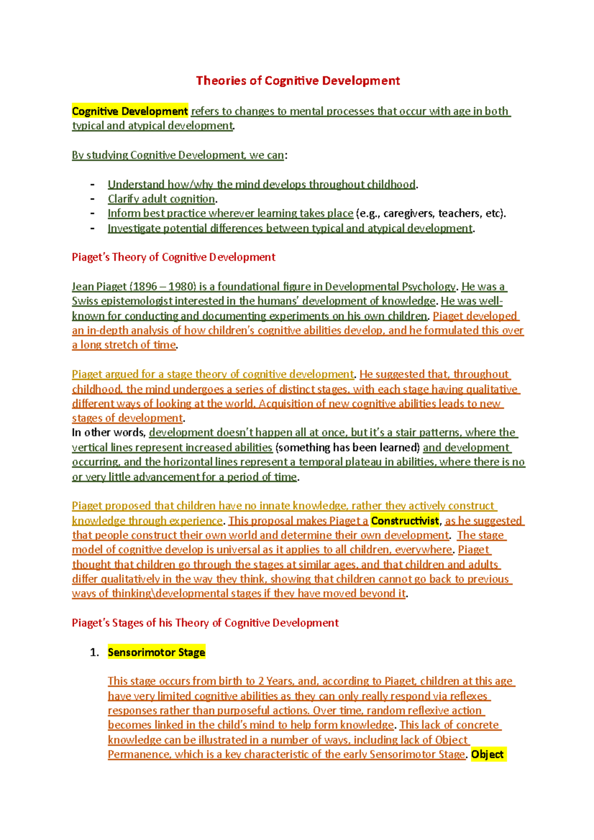 Developmental Psychology 6 - Theories of Cognitive Development ...