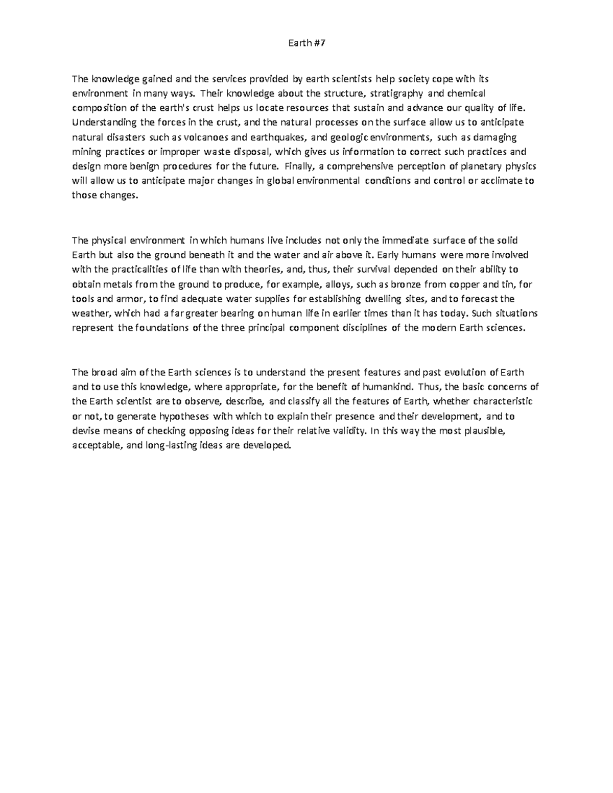 #7 Earth - Notes - Earth # The knowledge gained and the services ...