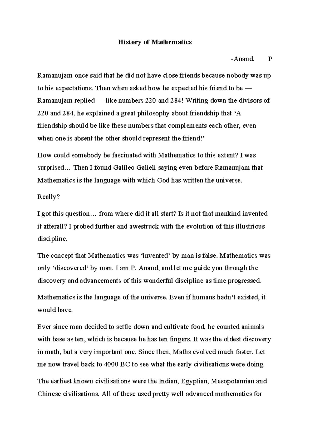 History of Mathematics - History of Mathematics -Anand. P Ramanujam ...