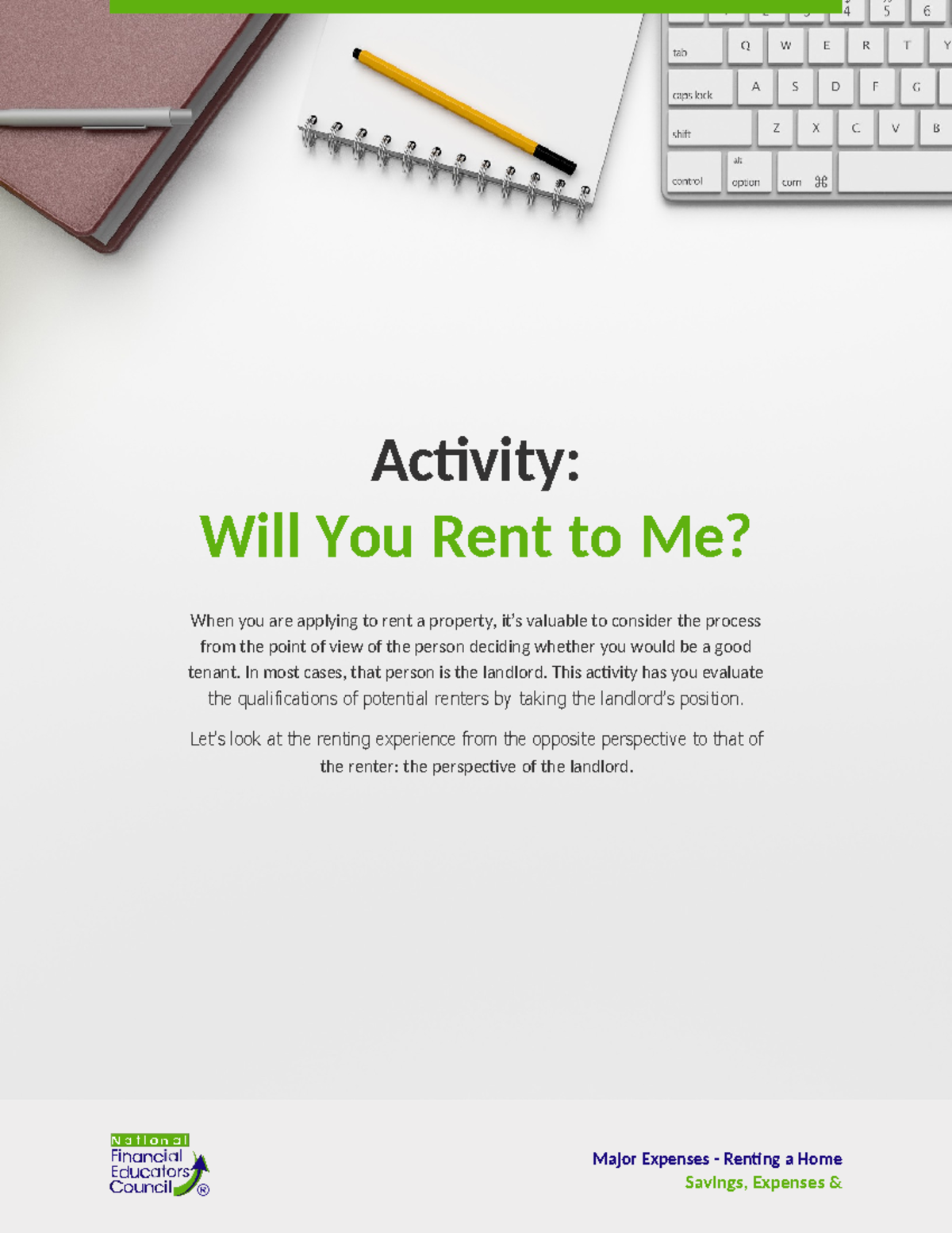 CTC Pathway work sheet - Activity: Will You Rent to Me? When you are ...