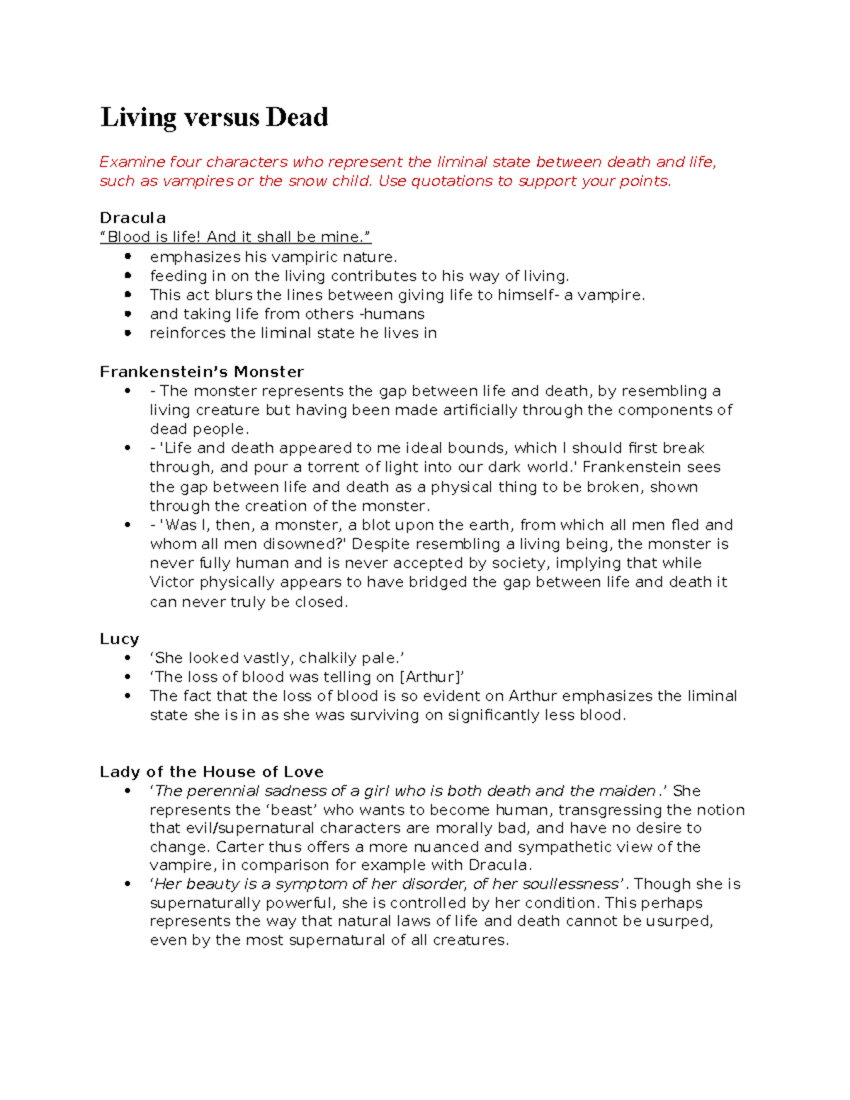 Living vs Dead in the Gothic - Living versus Dead Examine four ...