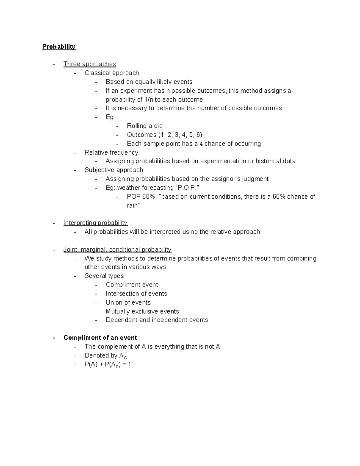 Probability - Lecture notes 6 - Probability - Three approaches ...