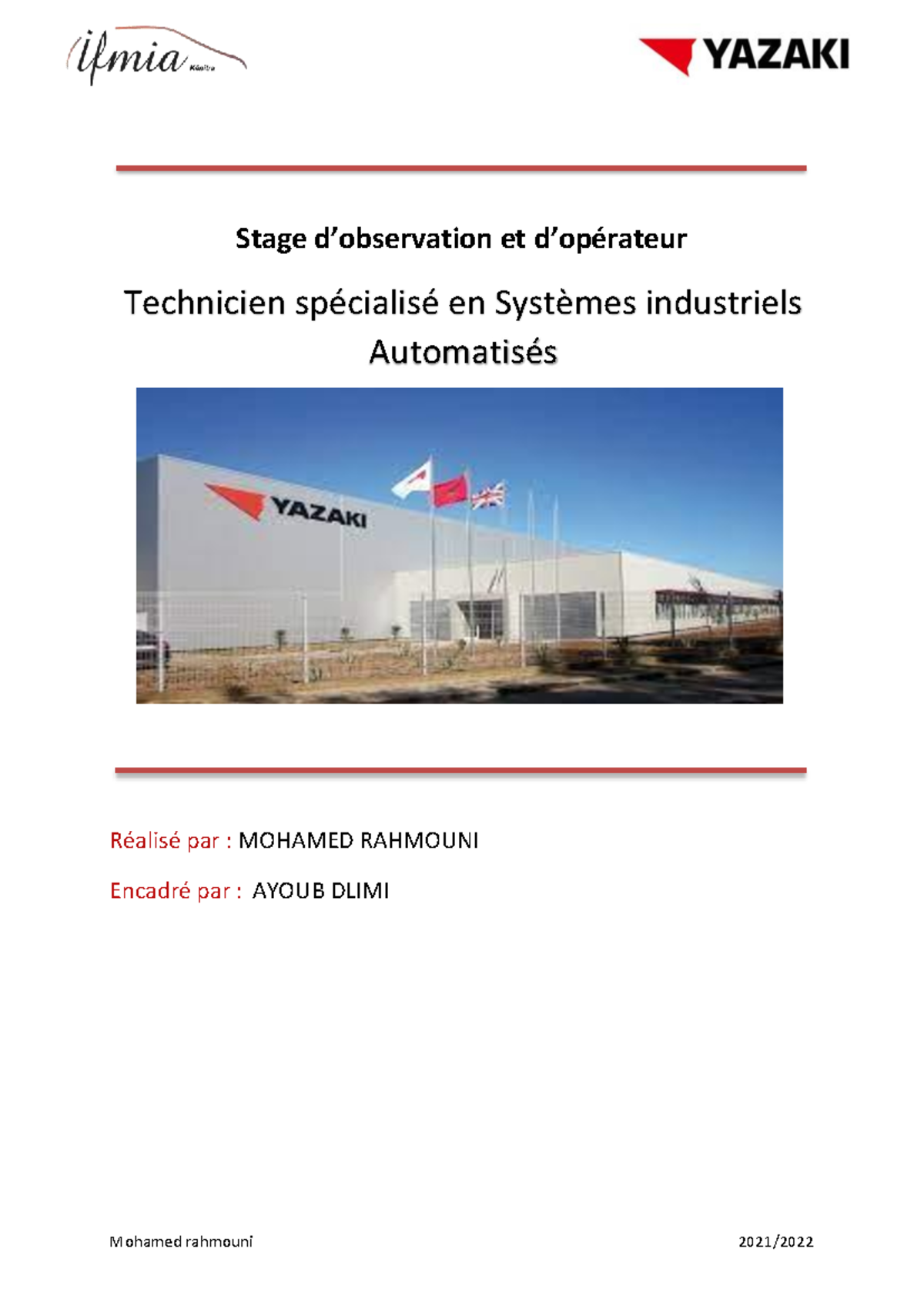 Rapport de stage Yazaki Kenitra - Mohamed rahmouni 2021/ Stage d ...