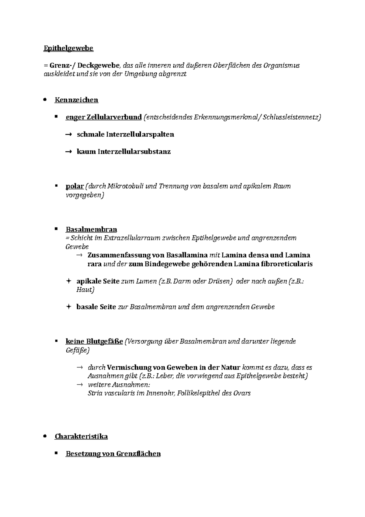 Epithelgewebe - Histo TB2- Gewebelehre - Epithelgewebe = Grenz ...