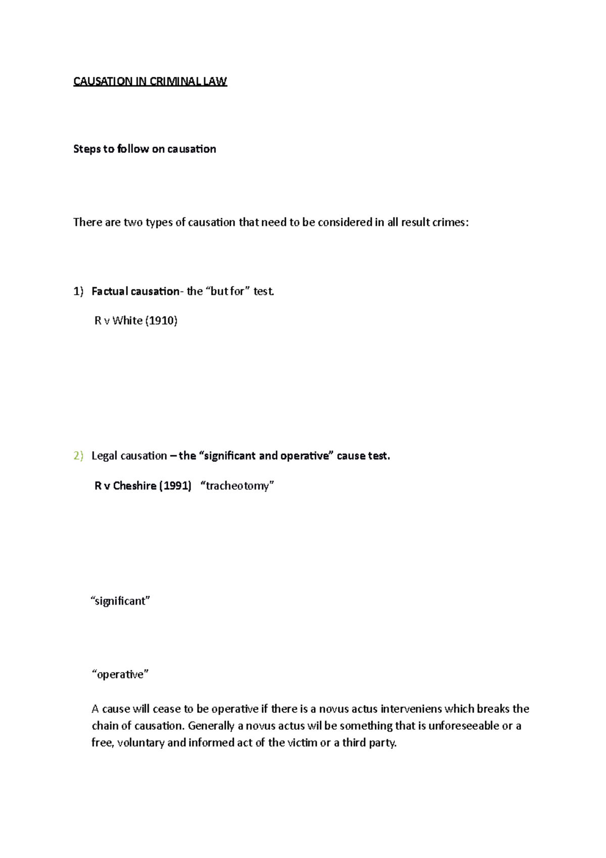 Causation Lecture Notes - CAUSATION IN CRIMINAL LAW Steps to follow on ...