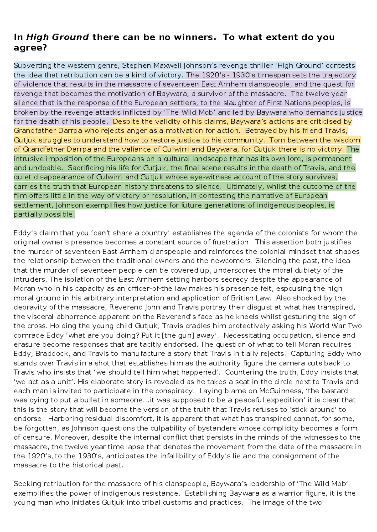 2023 High Ground Sample Essay (1) - In High Ground there can be no winners. To what extent do ...