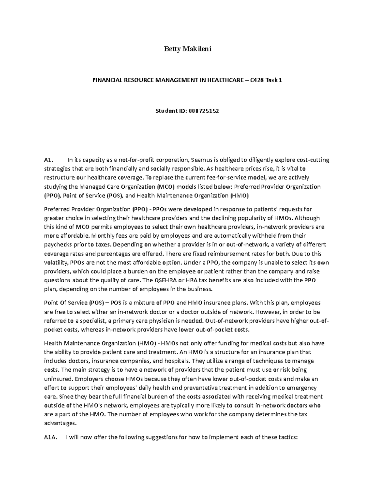 C428 Task1 - Financial Resource Management - Betty Makileni FINANCIAL ...