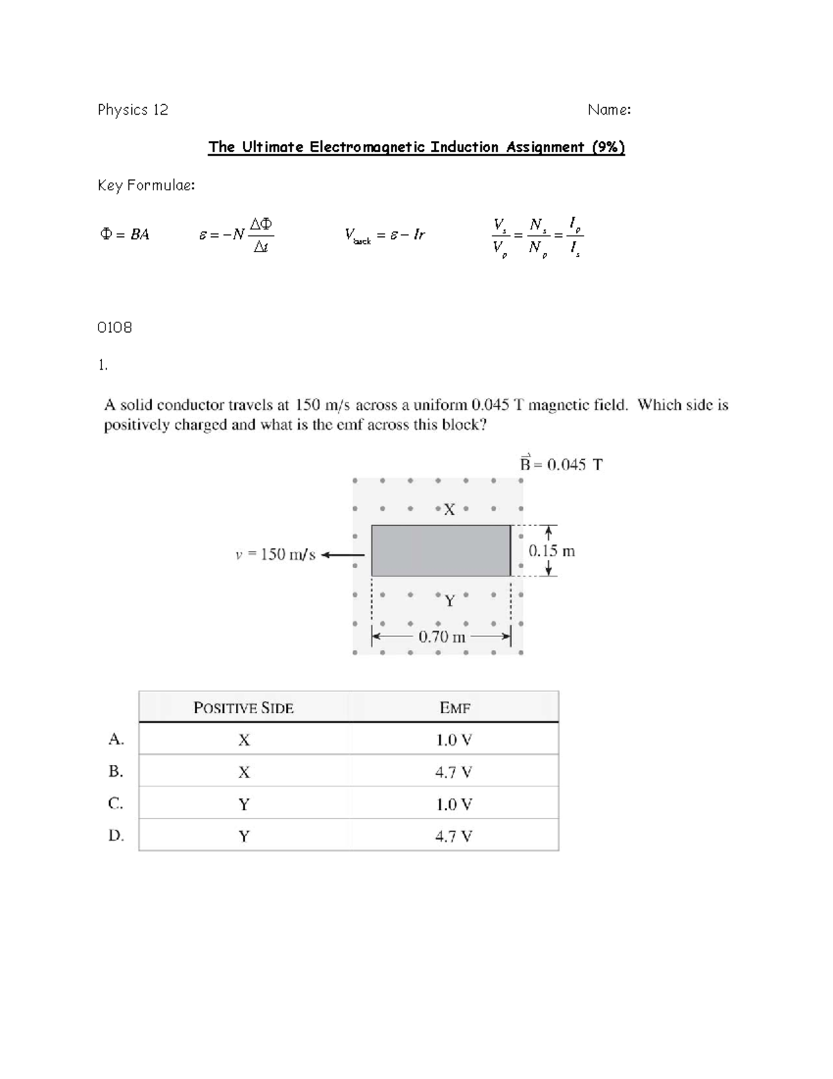Ultimate Induction Review Assignment - PHYS 1114 - Langara - Studocu