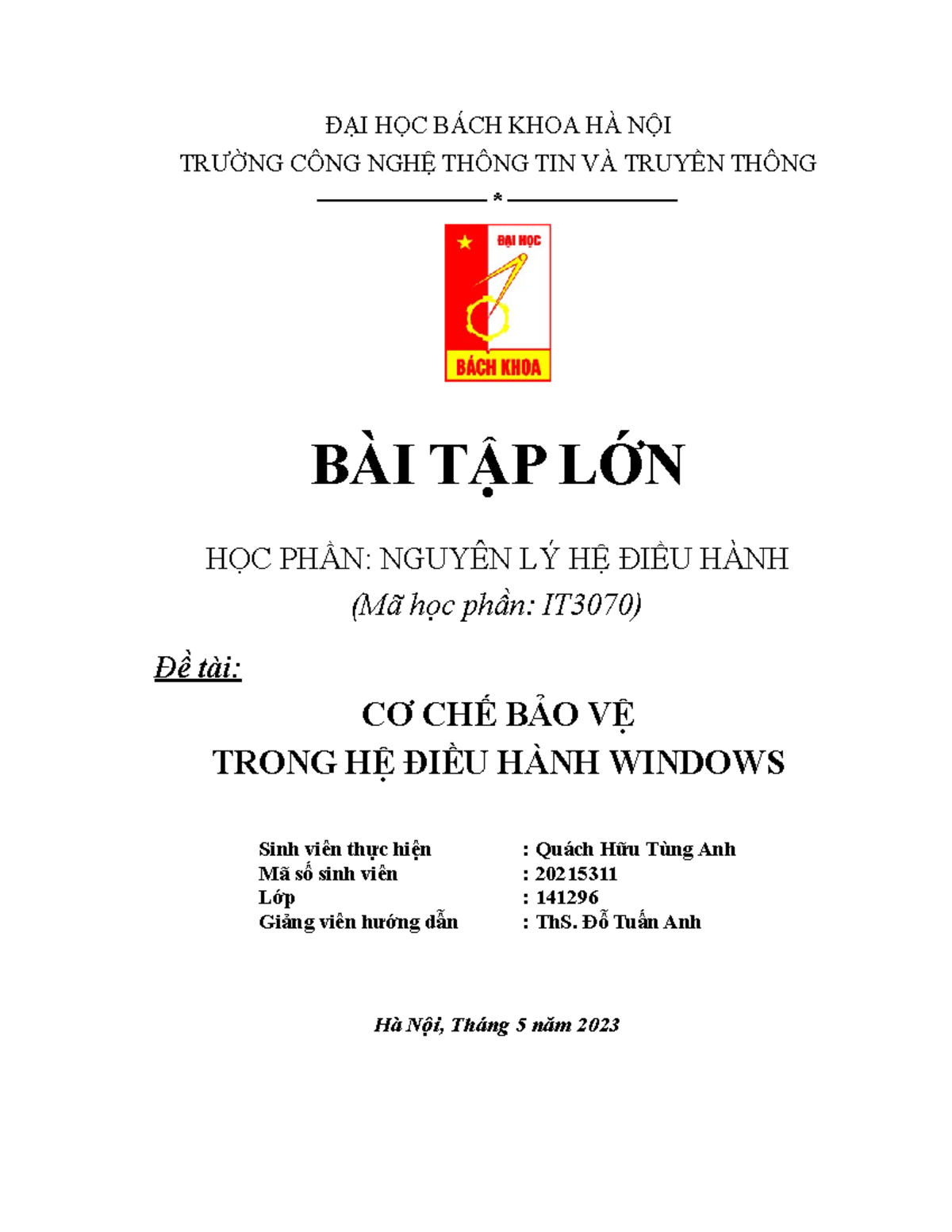 Cơ chế bảo vệ của Windows - 20215311 - ĐẠI HỌC BÁCH KHOA HÀ NỘI TRƯỜNG ...