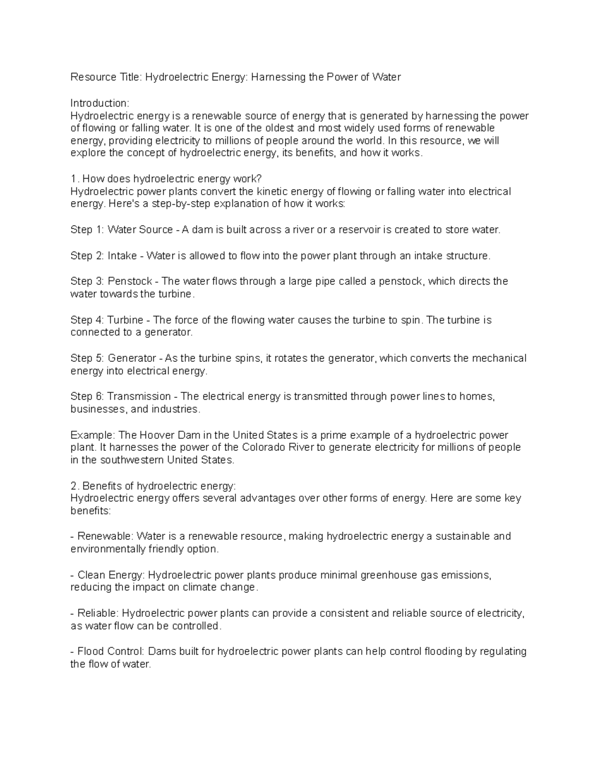 Hydroelectric-Energy - Resource Title: Hydroelectric Energy: Harnessing ...