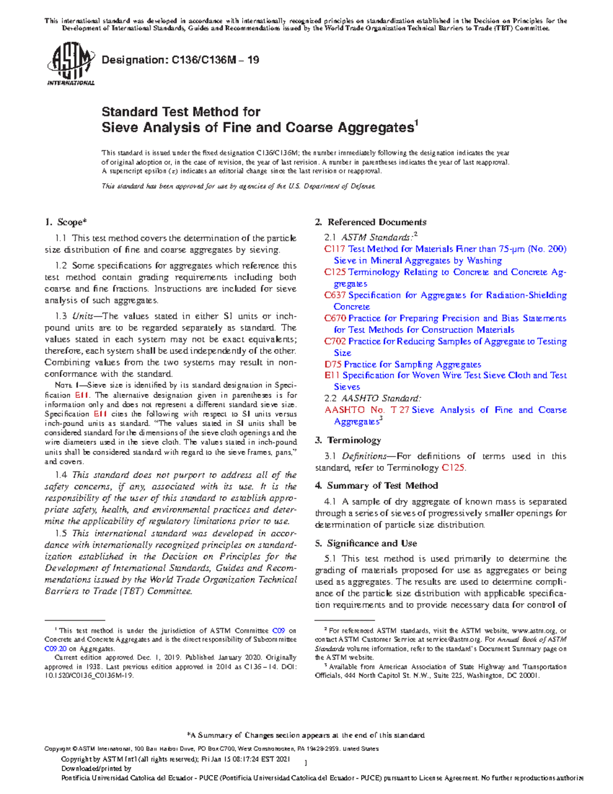 ASTM C 136-19. Granulometría - Designation: C136/C136M− 19 Standard ...