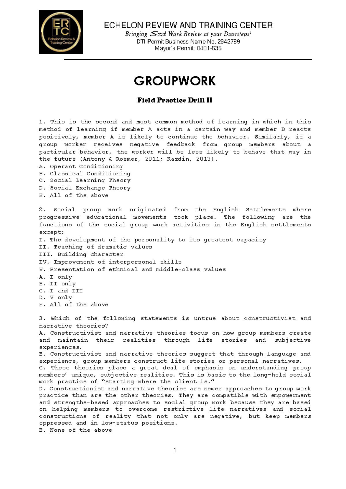 August 1- Drill on Field Practice Group Work - Bringing Social Work ...