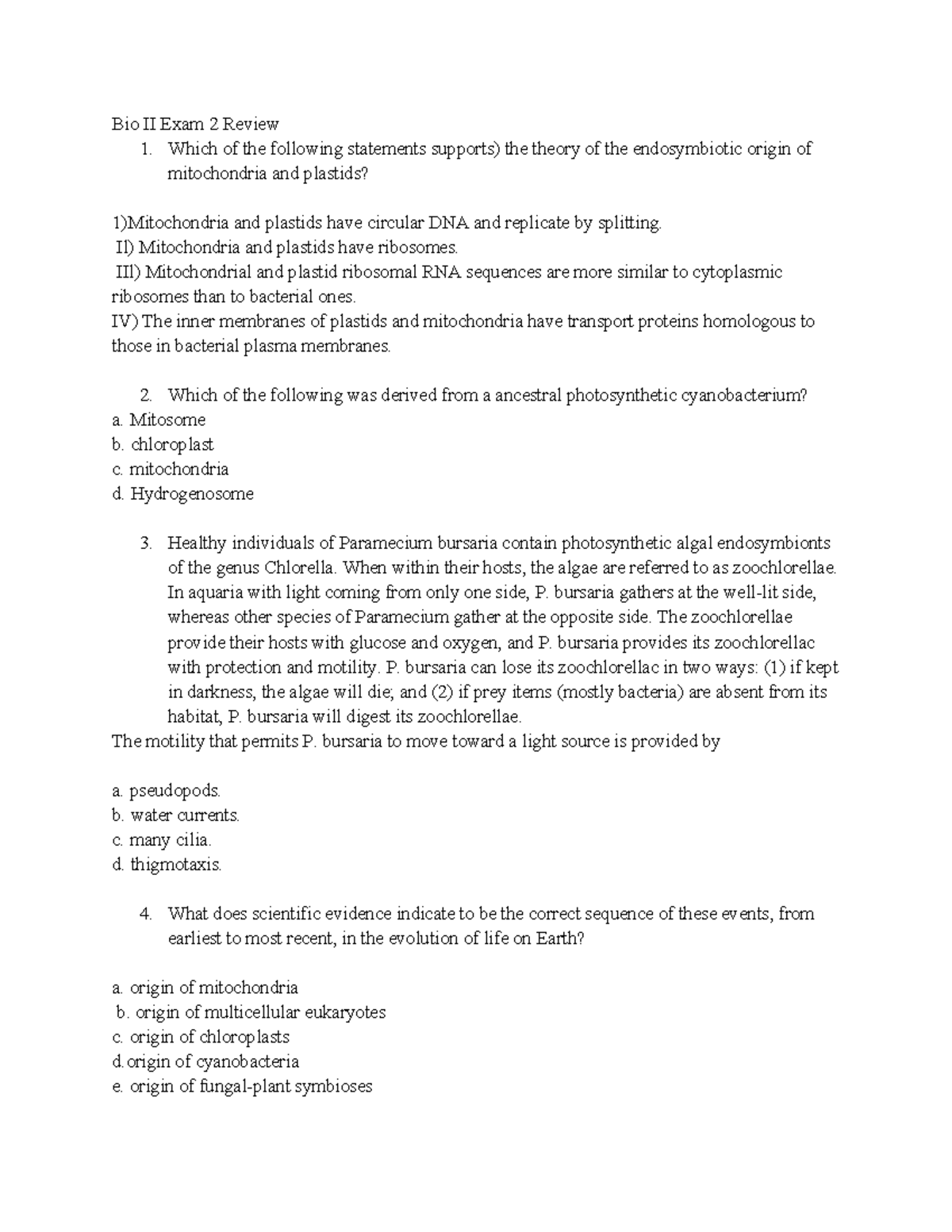 Doc1 2 - Bio 2 exam two practice questions Anderson' - Bio II Exam 2 ...