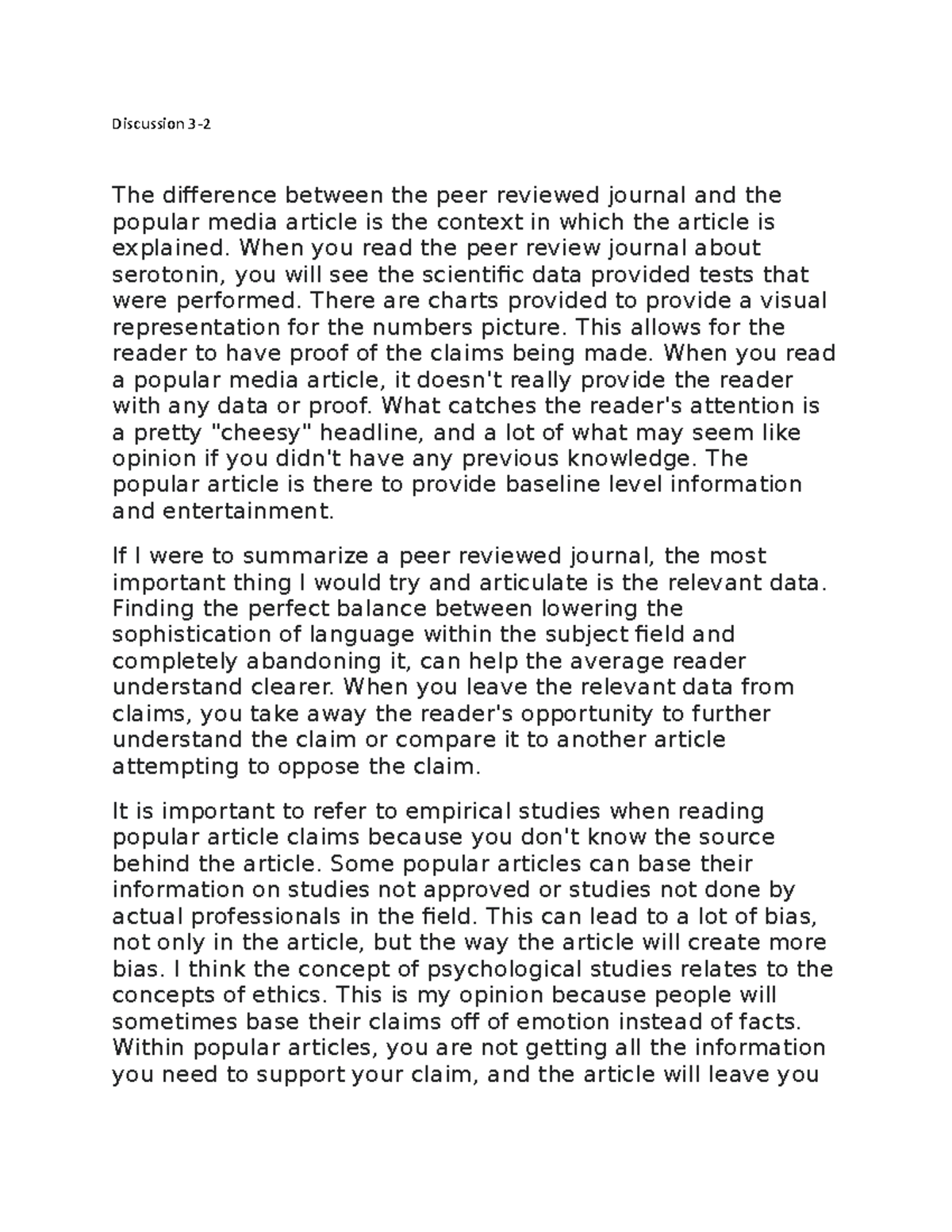 Discussion 3-2 - hope it helps - Discussion 3- The difference between ...