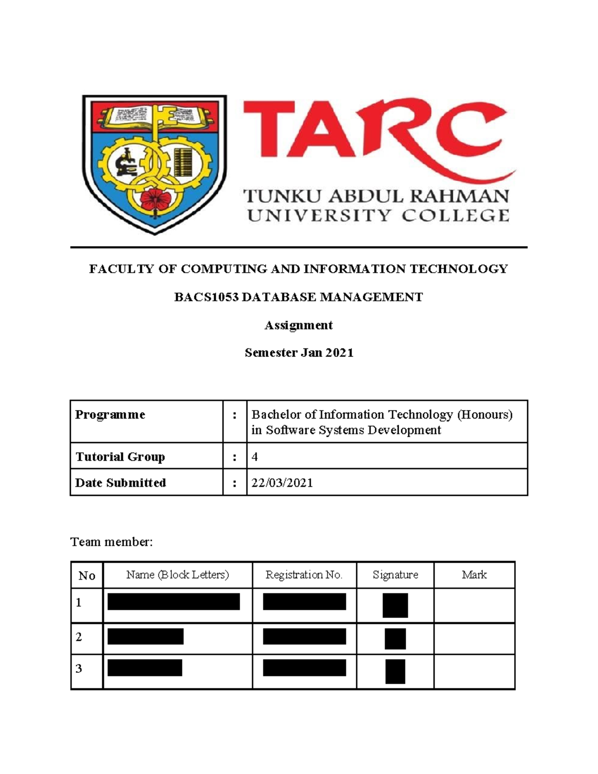 605689897-DBSM-Assignment - FACULTY OF COMPUTING AND INFORMATION TECHNOLOGY BACS1053 DATABASE ...