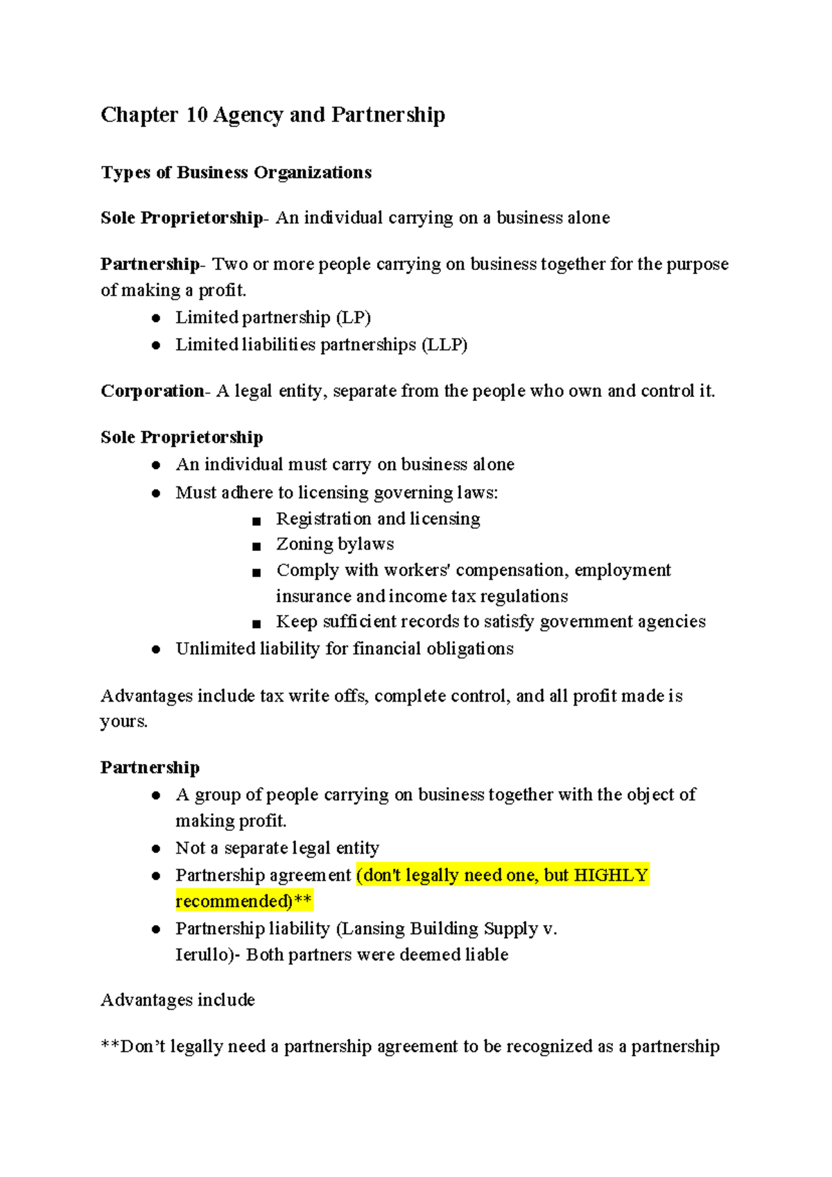 Chapter 10: Agency and Partnership - Chapter 10 Agency and Partnership ...