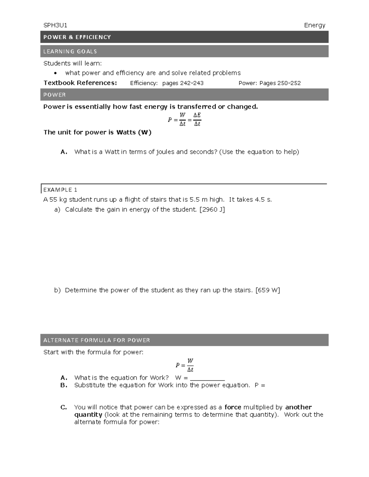 06 - power and efficiency - POWER & EFFICIENCY LEARNING GOALS Students ...