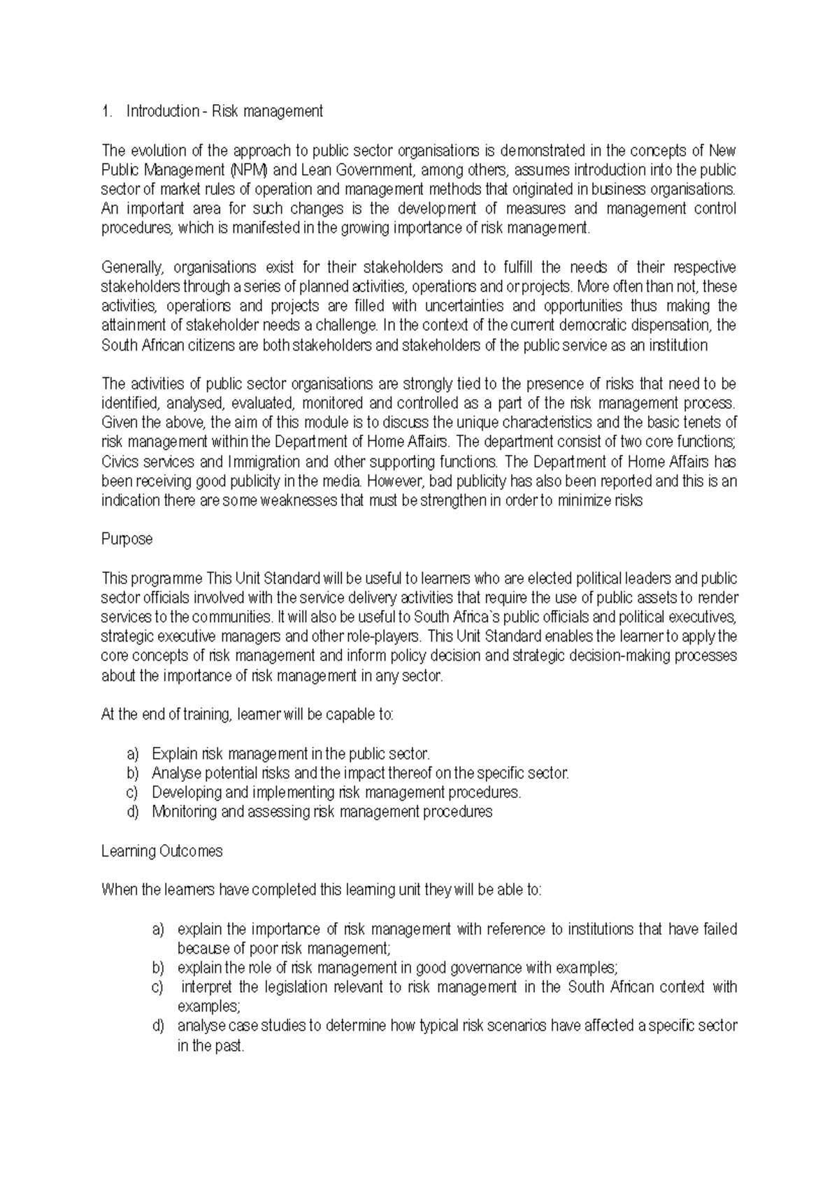 1. Apply principles of risk management-combined - Introduction - Risk ...