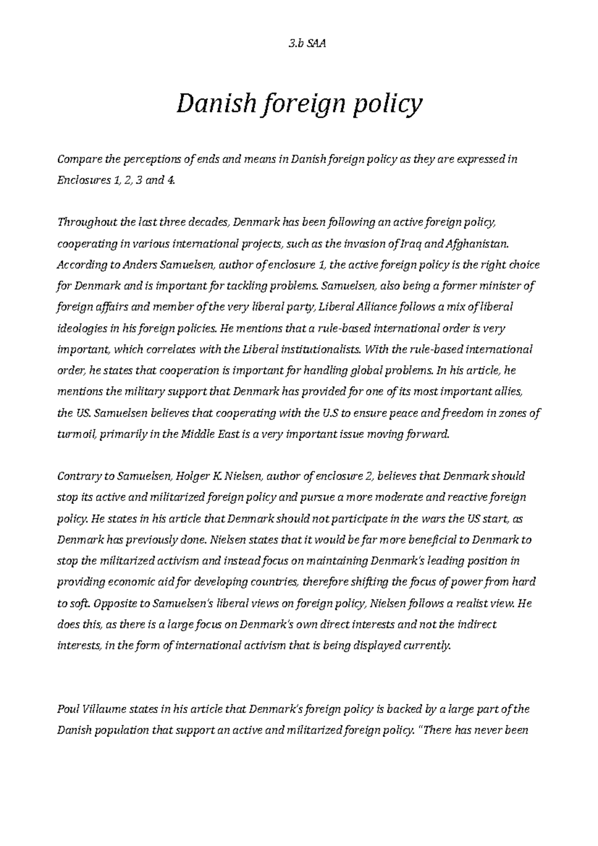 Samf A - Danish foreign policy - Danish foreign policy Compare the perceptions of ends and means ...