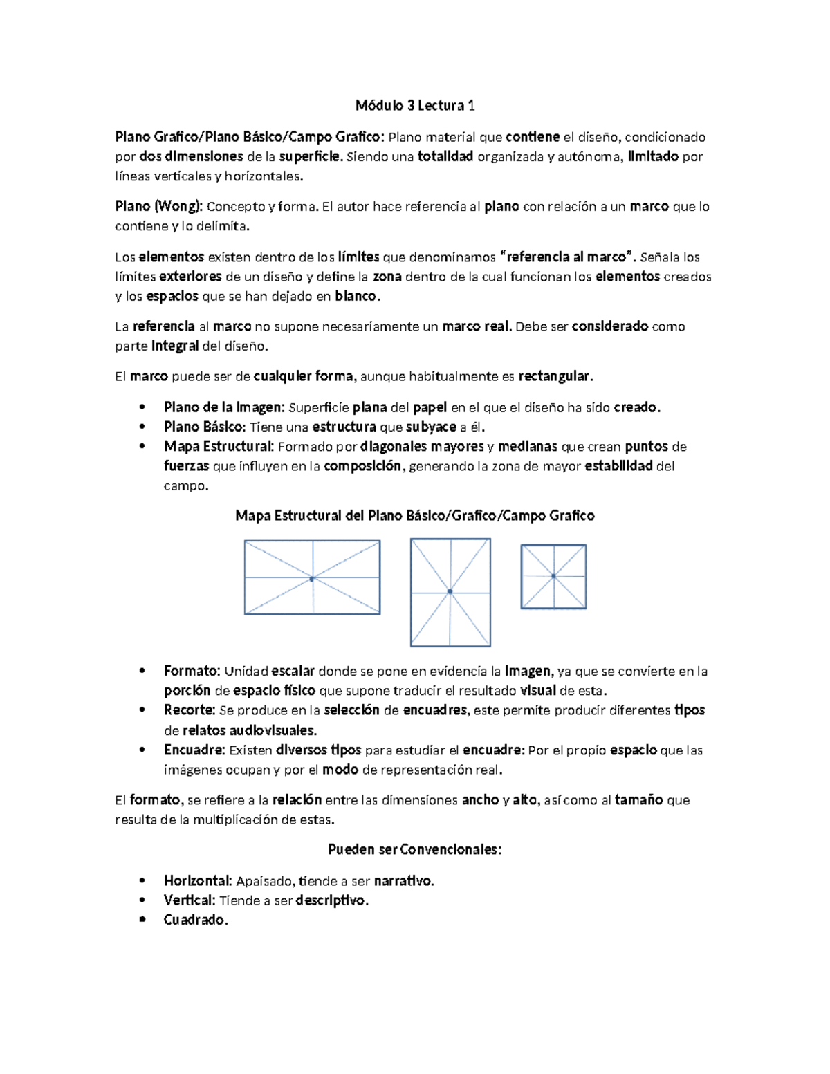 Resumen moroflogia m3 y m4 - Módulo 3 Lectura 1 Plano Grafico/Plano Básico/Campo Grafico: Plano ...
